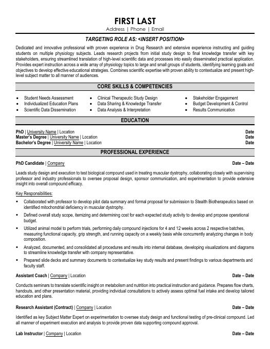 Exercise Physiology Student Resume Template | Premium Resume Samples ...